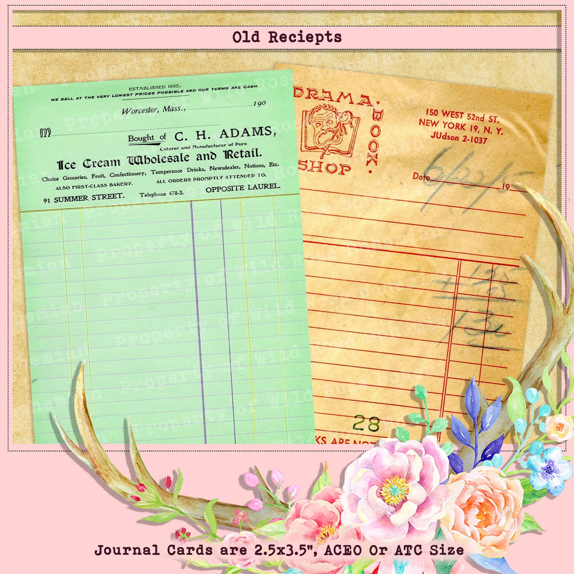 Vintage Ephemera Receipts Trading Cards, Printable Receipts, Antique ...