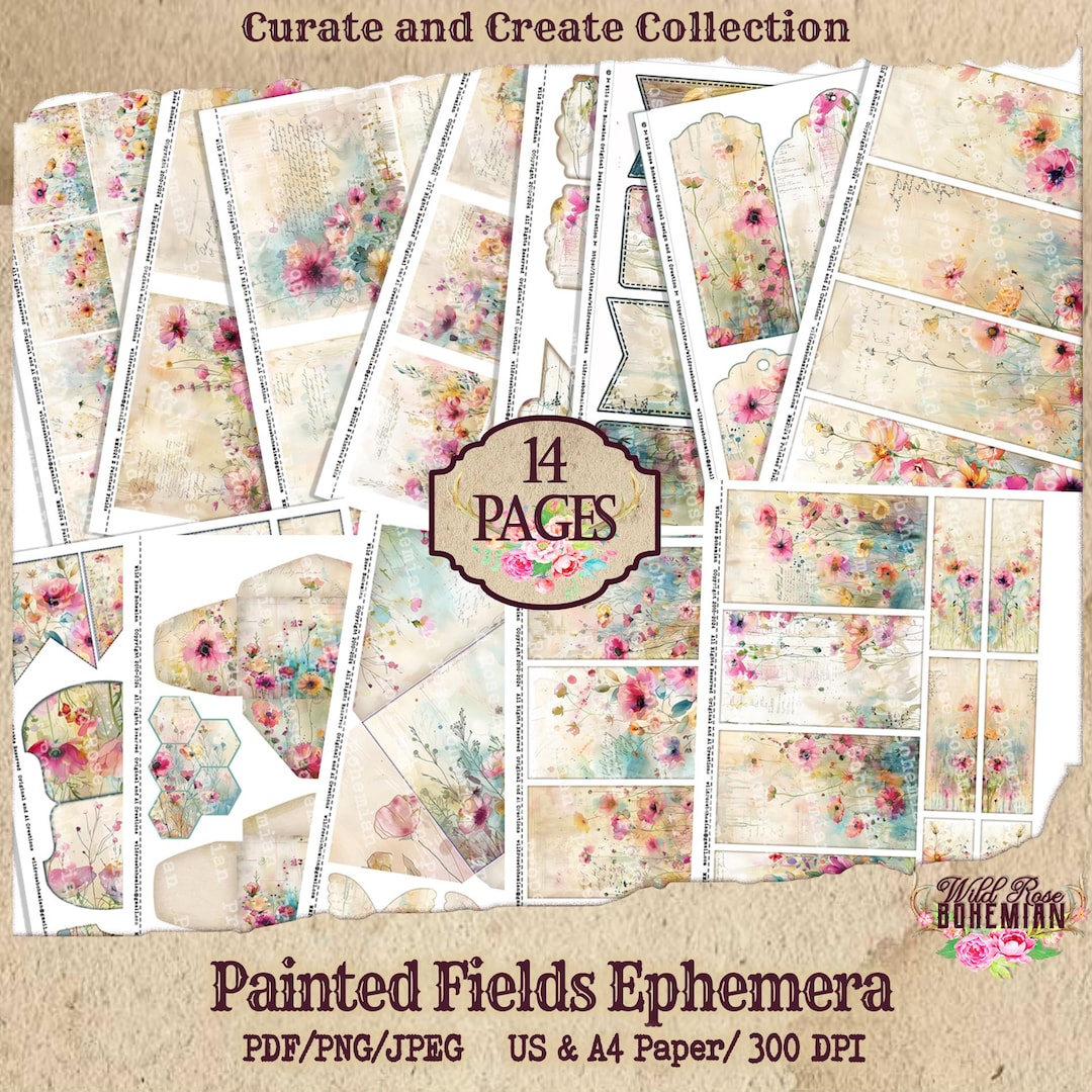 Wildflower Painted Field Junk Journal Ephemera Kit | 14 Pages ...