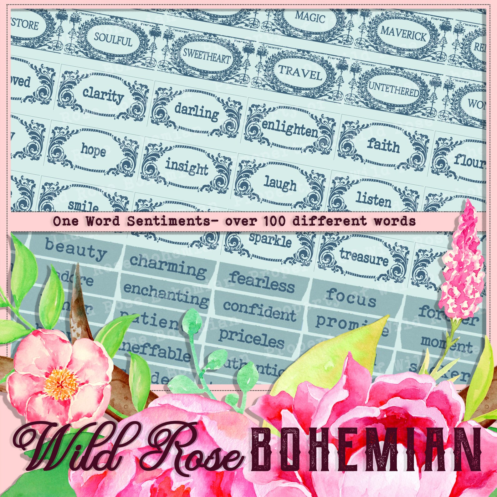 One Word Sentiments, Single Word Printable, Junk Journal Words, Word ...