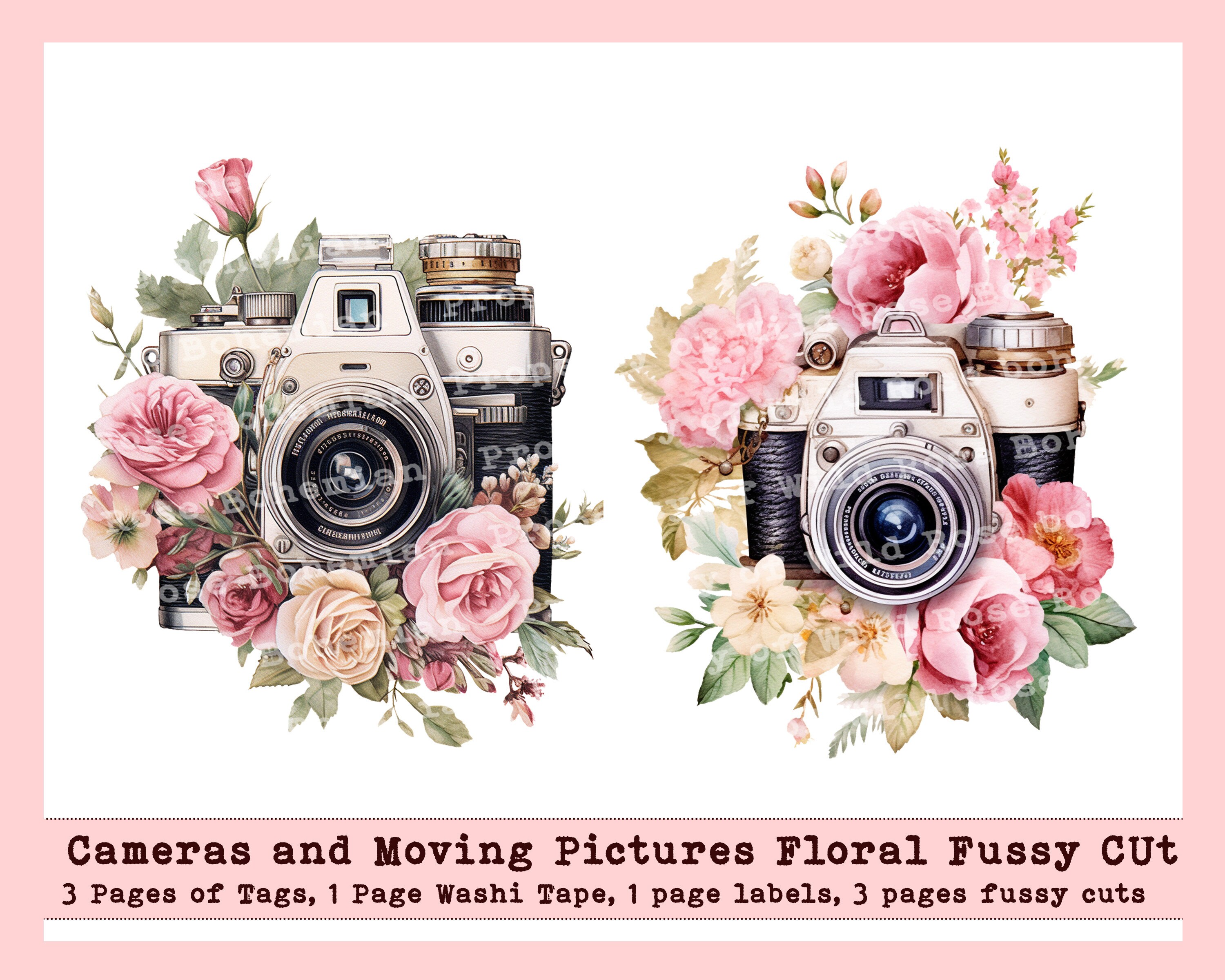 Camera PNG, Roses Clipart, Shabby Chic Camera Florals Fussy Cut, Shabby ...