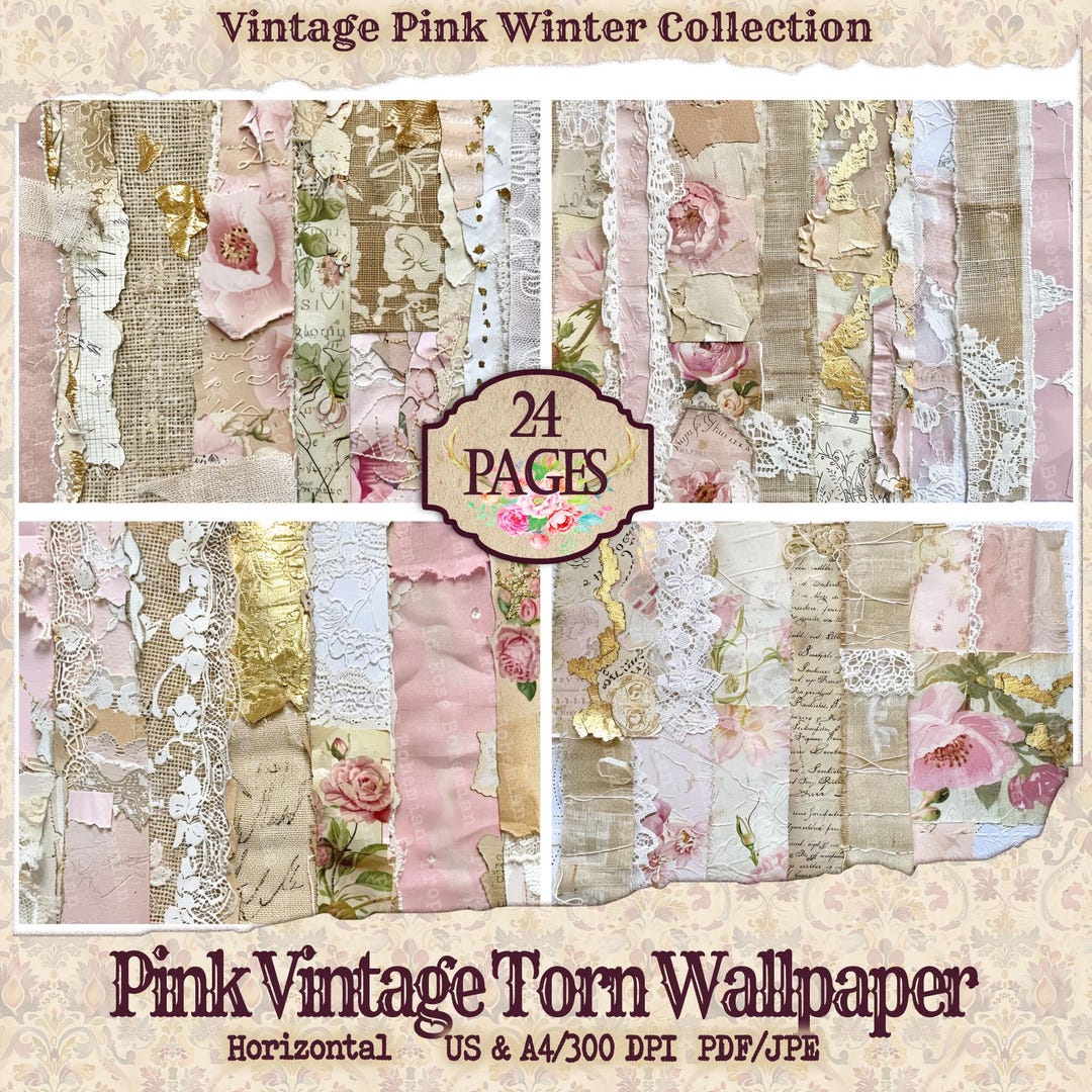 Distressed Pink Vintage Wallpaper Paper & Antique Floral Pastel Journal ...