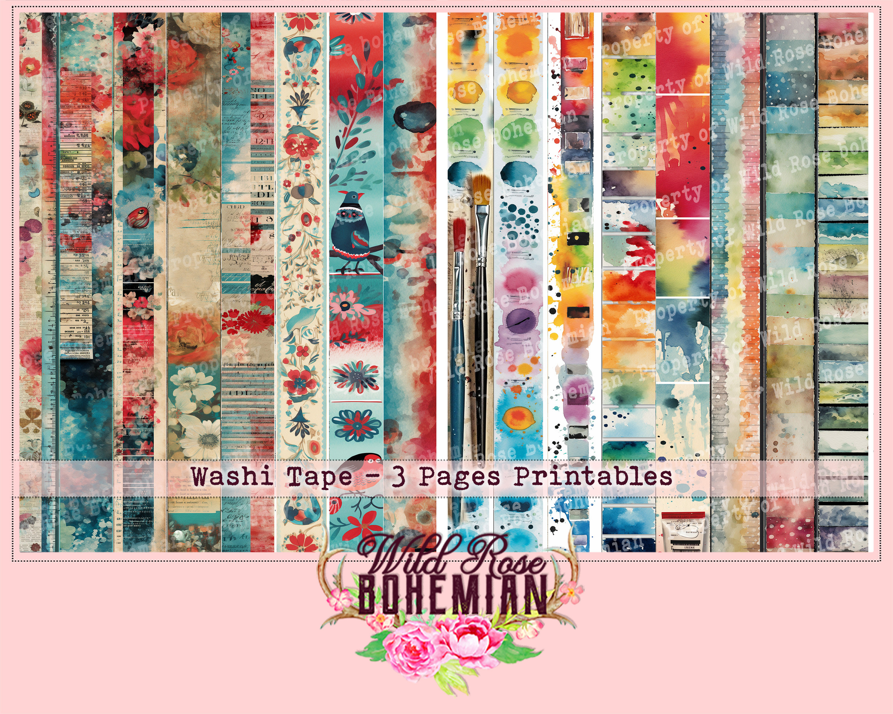 Printable Washi Tape, Bohemian Washi Tape, Frida Kahlo Washi Tape, Junk ...