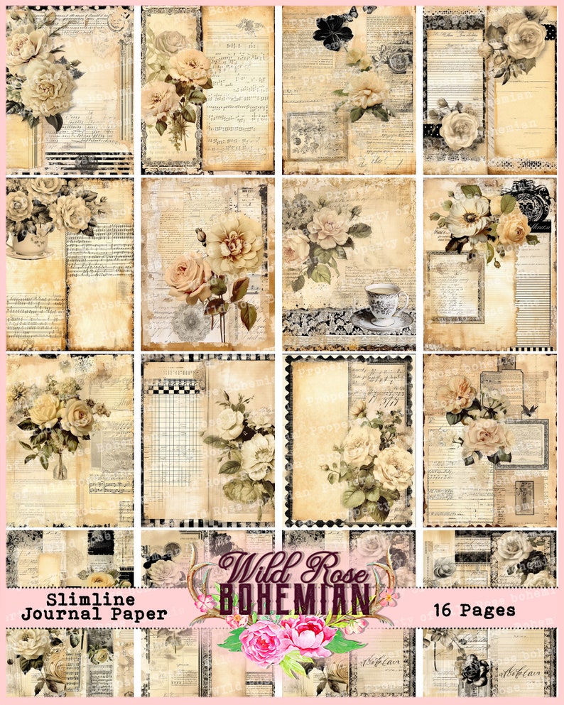 Farm Paper Slimline Journal Digital, Farmhouse Black Gingham and Rose ...