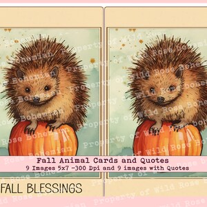 Fall Sentiments Printable Cute Animals, Fall Junk Journal Cards, Fall ...