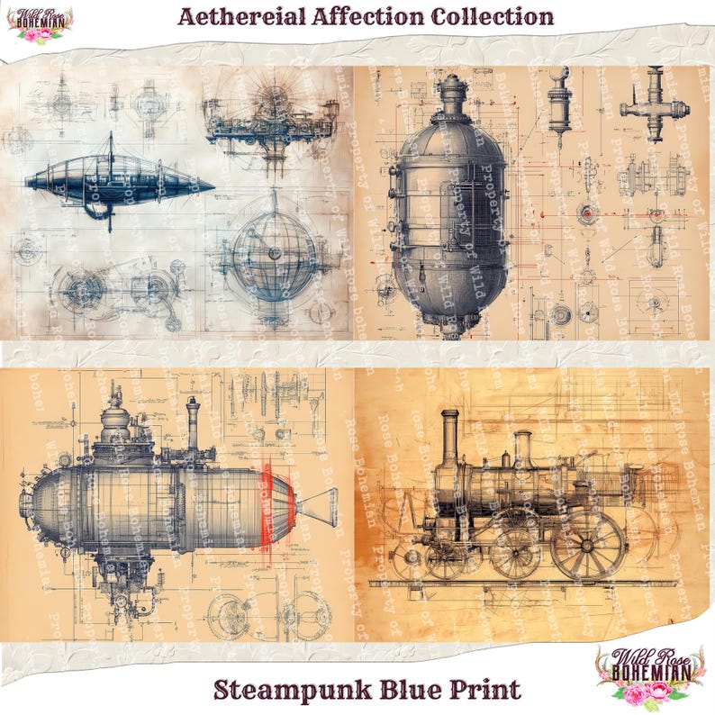 Steampunk Blueprint Paper: Vintage Journal Pages (digital Printable ...