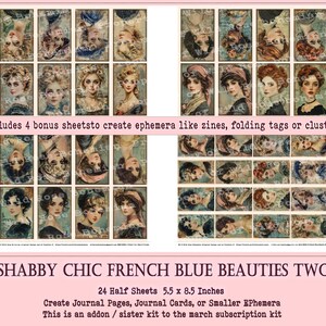 Beauties Printable Half Pages, Shabby Chic French Blue Women for Double ...