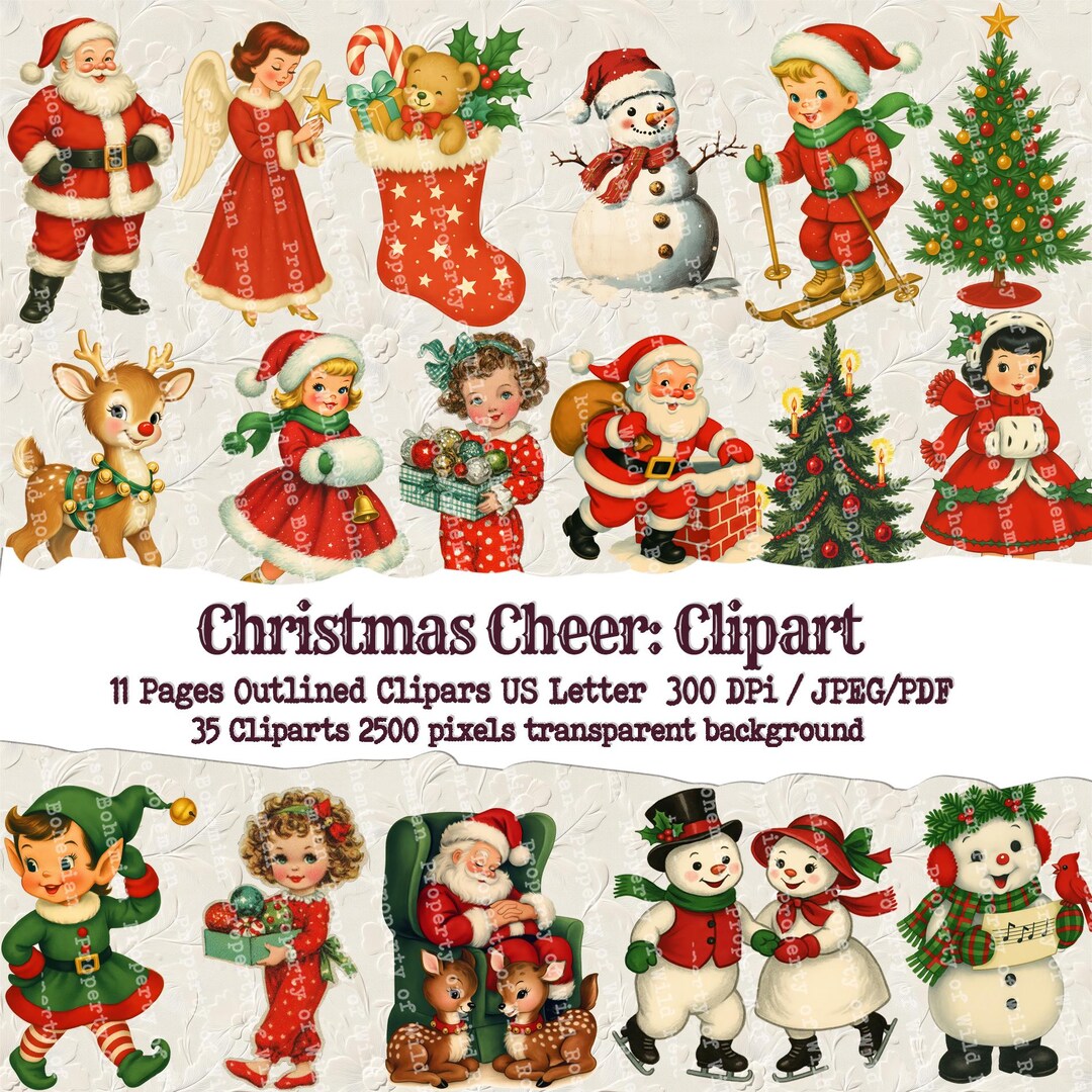 Christmas Clipart, Santa, Reindeer, Snowman, Scrapbooking Bundle, Junk ...