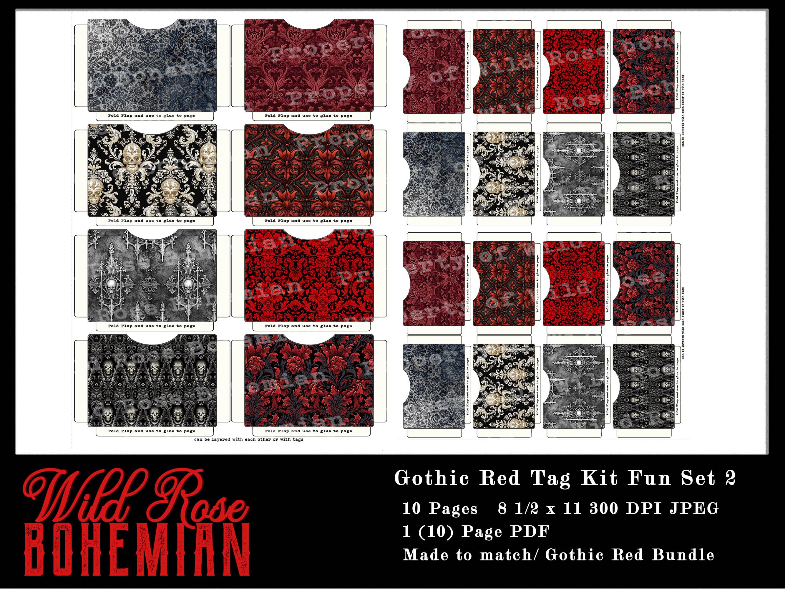 Halloween Gothic Hang Tag Kit, Classic, Gothic Ephemera, Black and Red ...