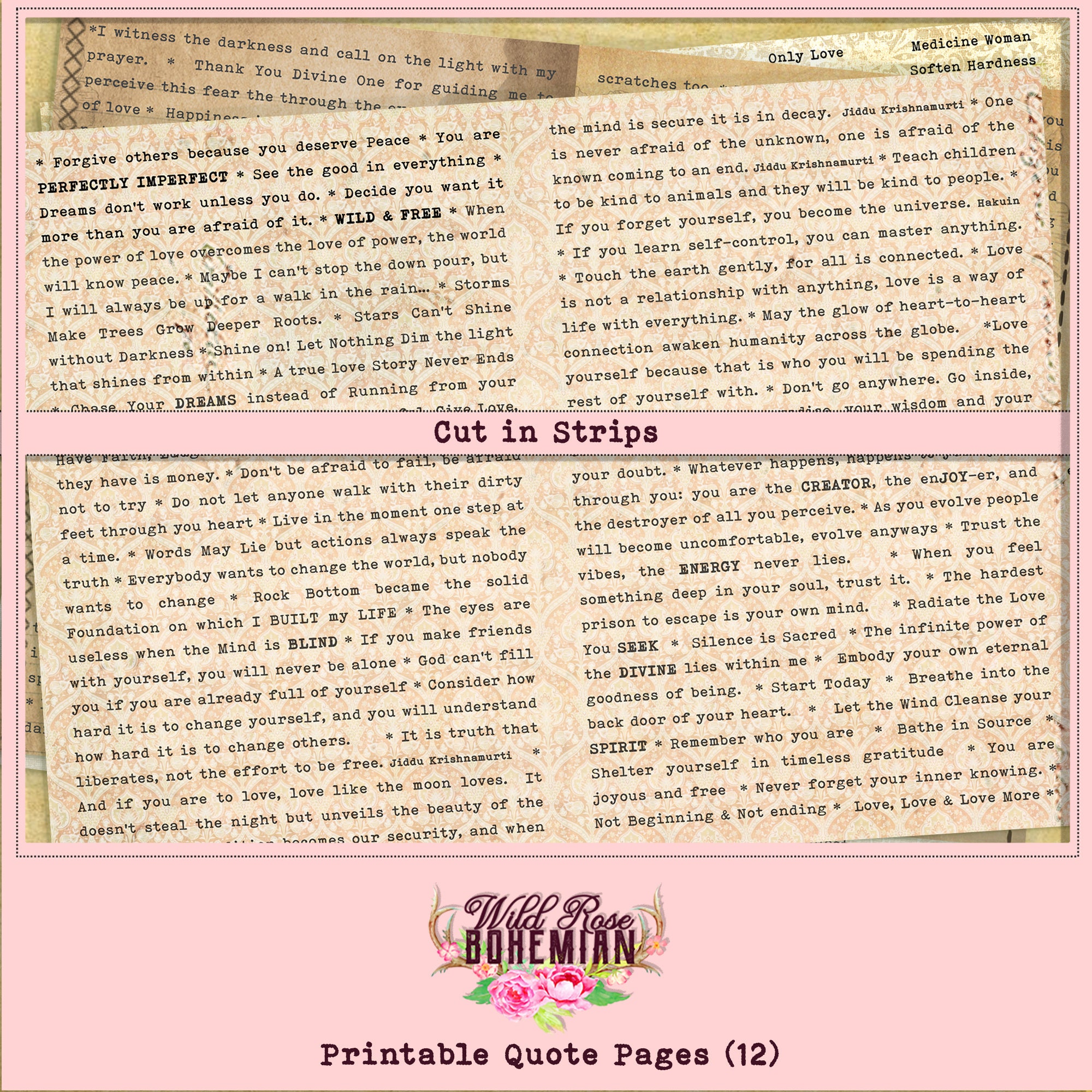 Printable Quote Pages, Journal Pages, Junk Journal, Kit, Printable ...