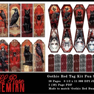 Halloween Gothic Hang Tag Kit, Classic, Gothic Ephemera, Black and Red ...