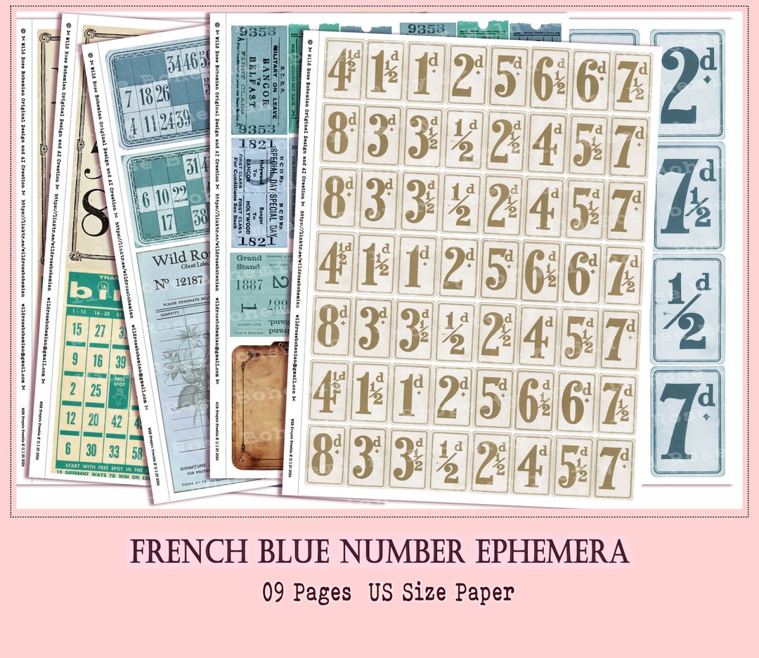 Number Labels, Vintage Number Label Ephemera, French Blue Numbers ...