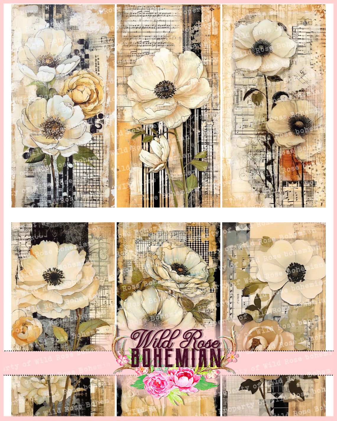 Farmhouse Hang Tags, Tag Kit, Black Gingham and Rose Grungy Poppy Tags ...
