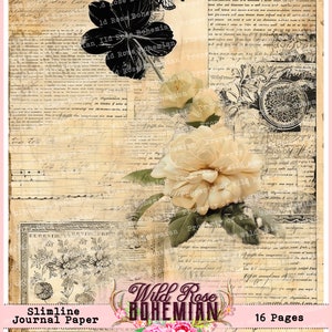 Farm Paper Slimline Journal Digital, Farmhouse Black Gingham and Rose ...