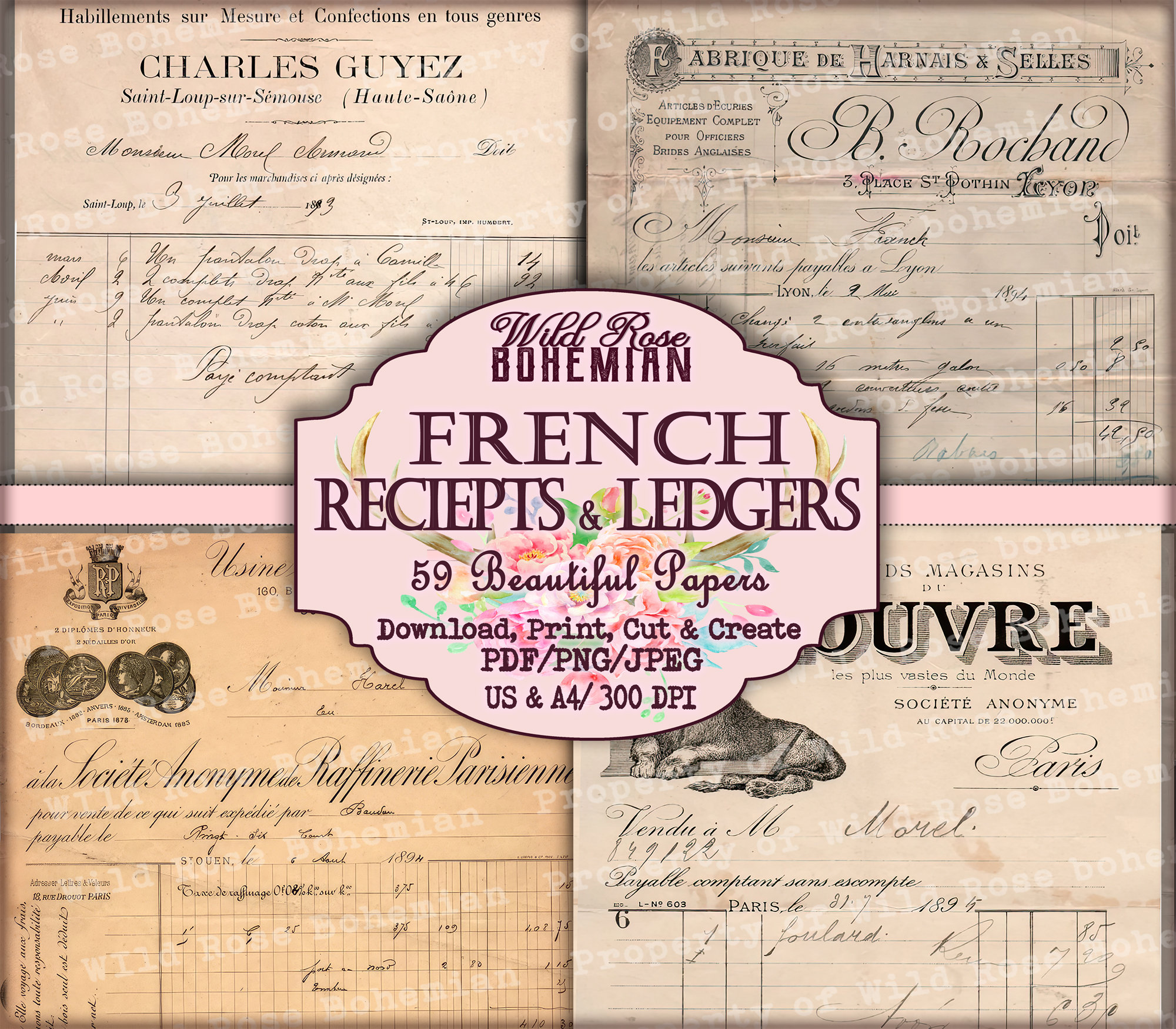 French Invoices Digital Printable Printable French Ephemera - Etsy