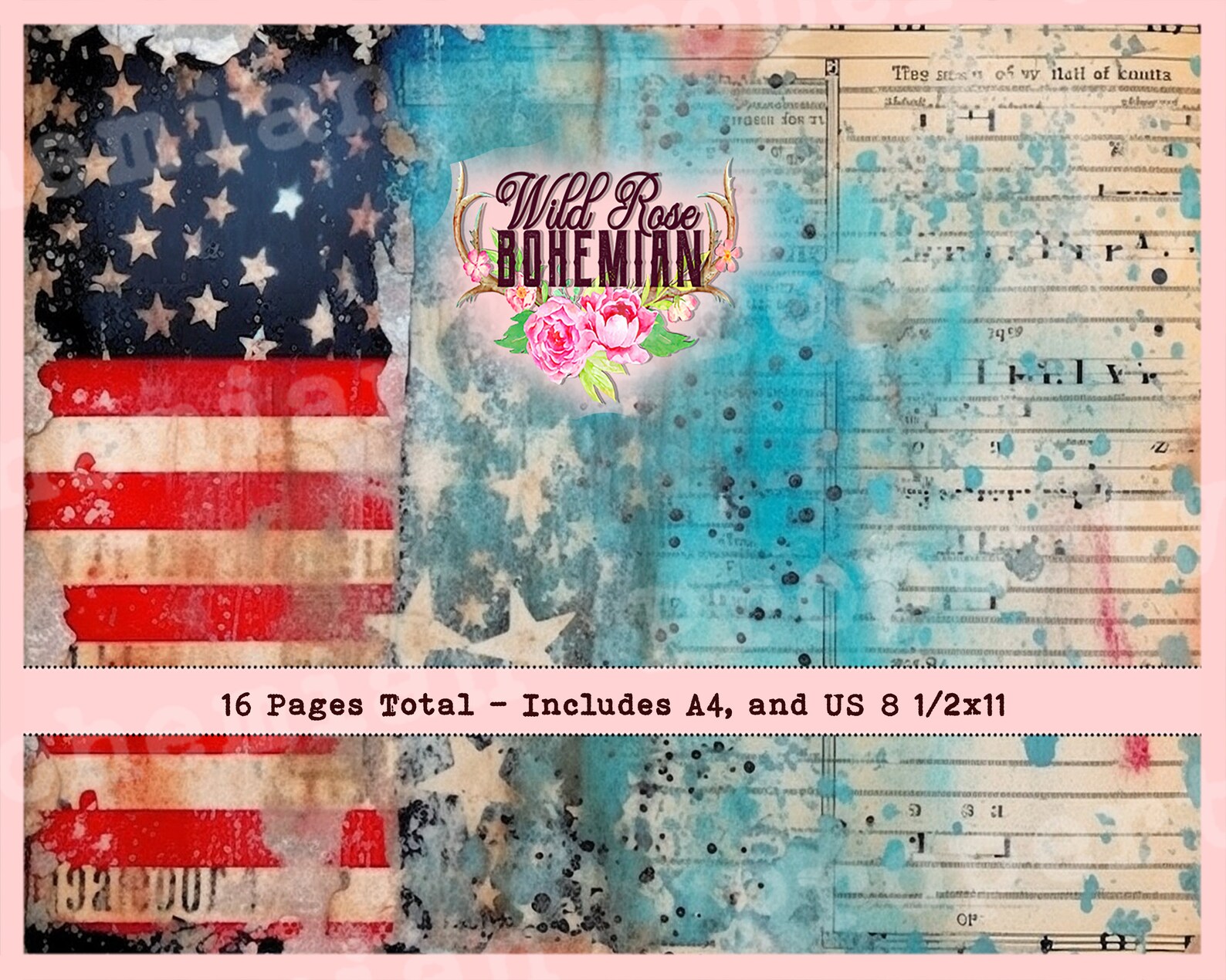 Fourth of July Printable Paper, Fourth of July Junk Journal Printable ...