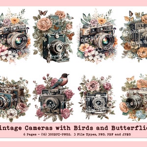 Shabby Chic Camera PNG, Camera Clipart, Vintage Camera and Birds Fussy ...