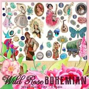 Vintage Bohemian Clipart, Gypsy Images, Romany Fussy Cuts Collage Sheet ...