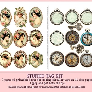 Vintage Stuffed Tag Kit | Round Tag Kit | Round Junk Journal Elements ...