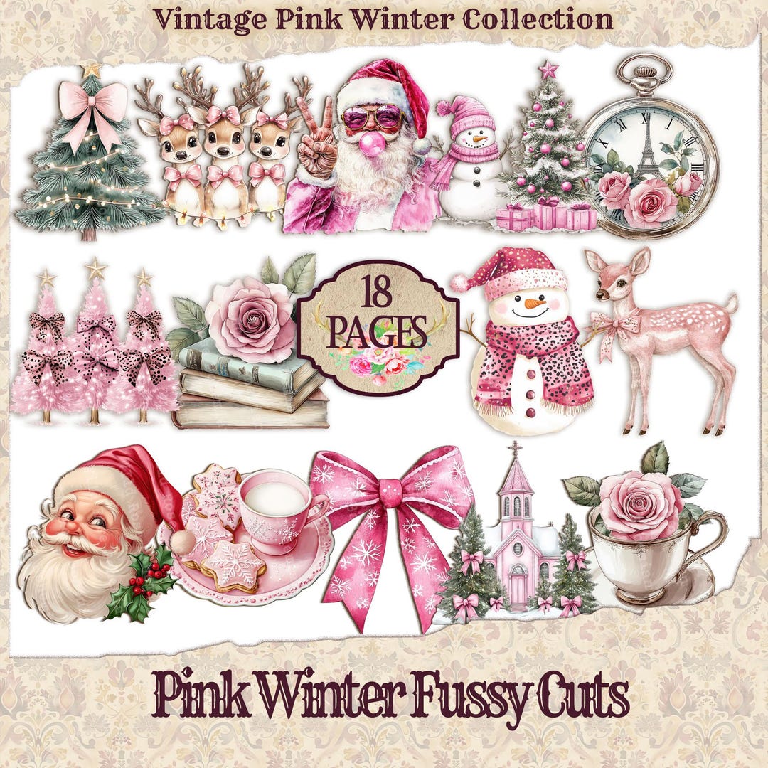 Christmas Pink Clipart, Pink Girly Winter Graphics, Coquette Png ...