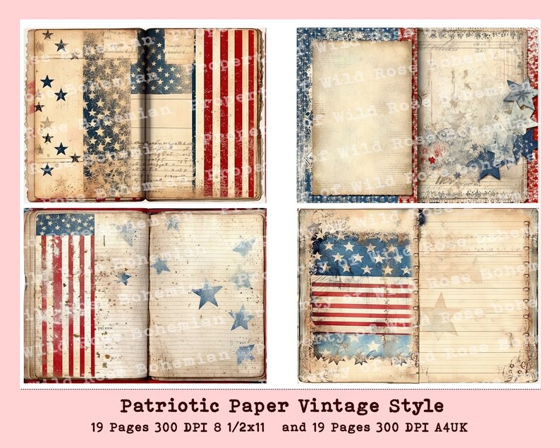 Patriotic Vintage Style Paper, Fourth of July Paper Vintage ...