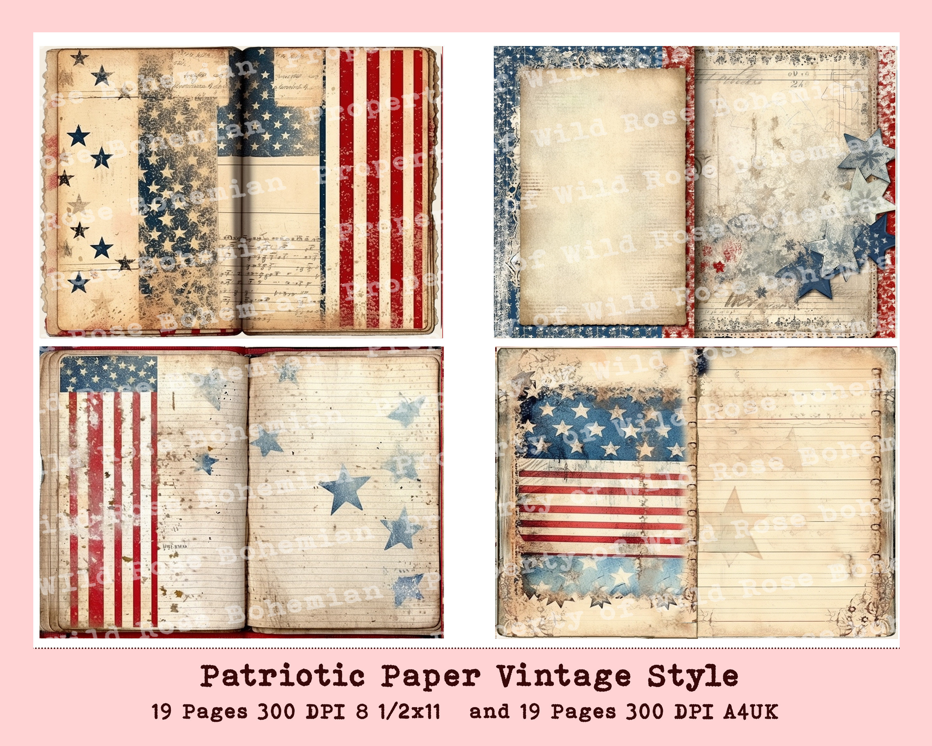 Patriotic Vintage Style Paper, Fourth of July Paper Vintage ...