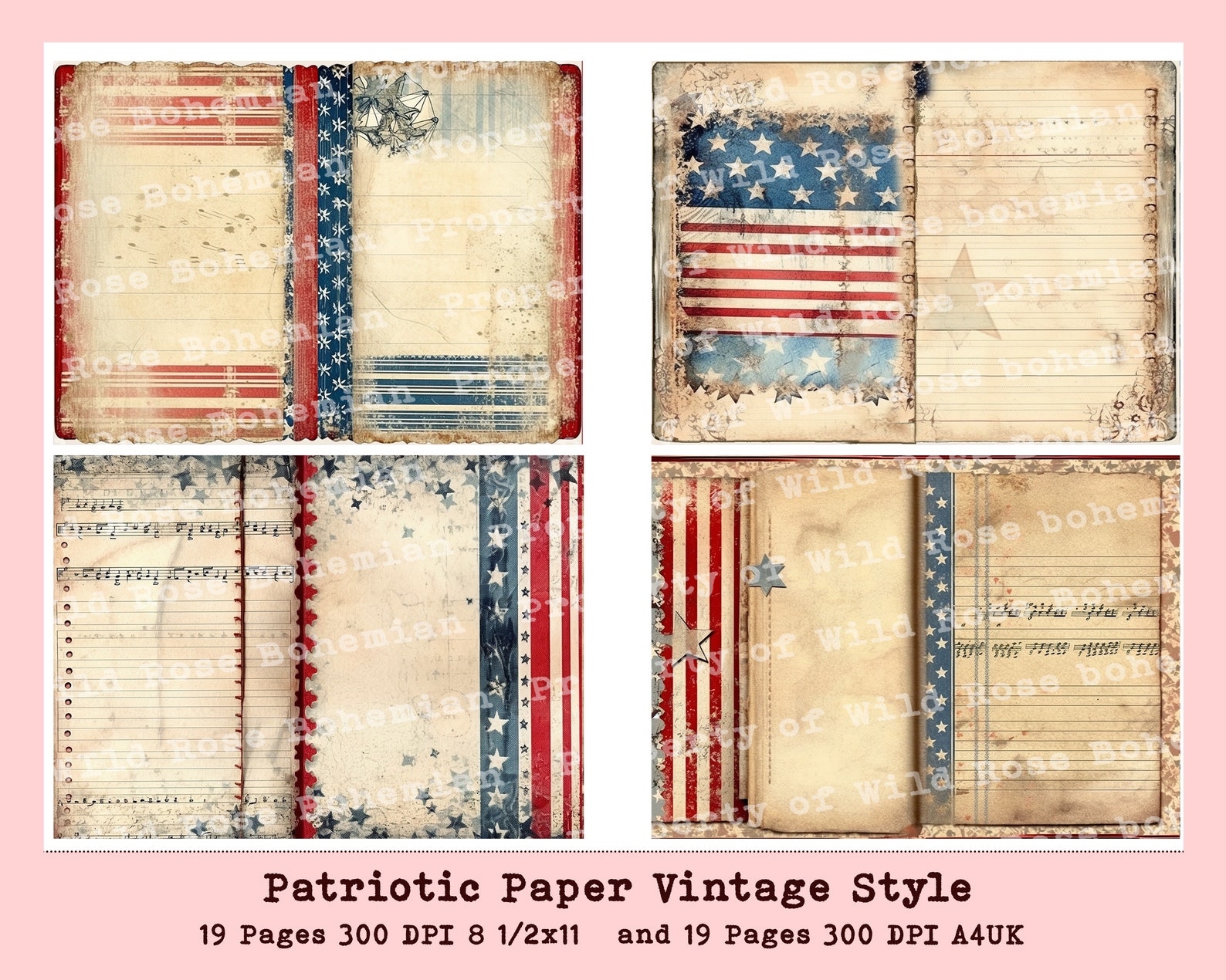Patriotic Vintage Style Paper, Fourth of July Paper Vintage ...