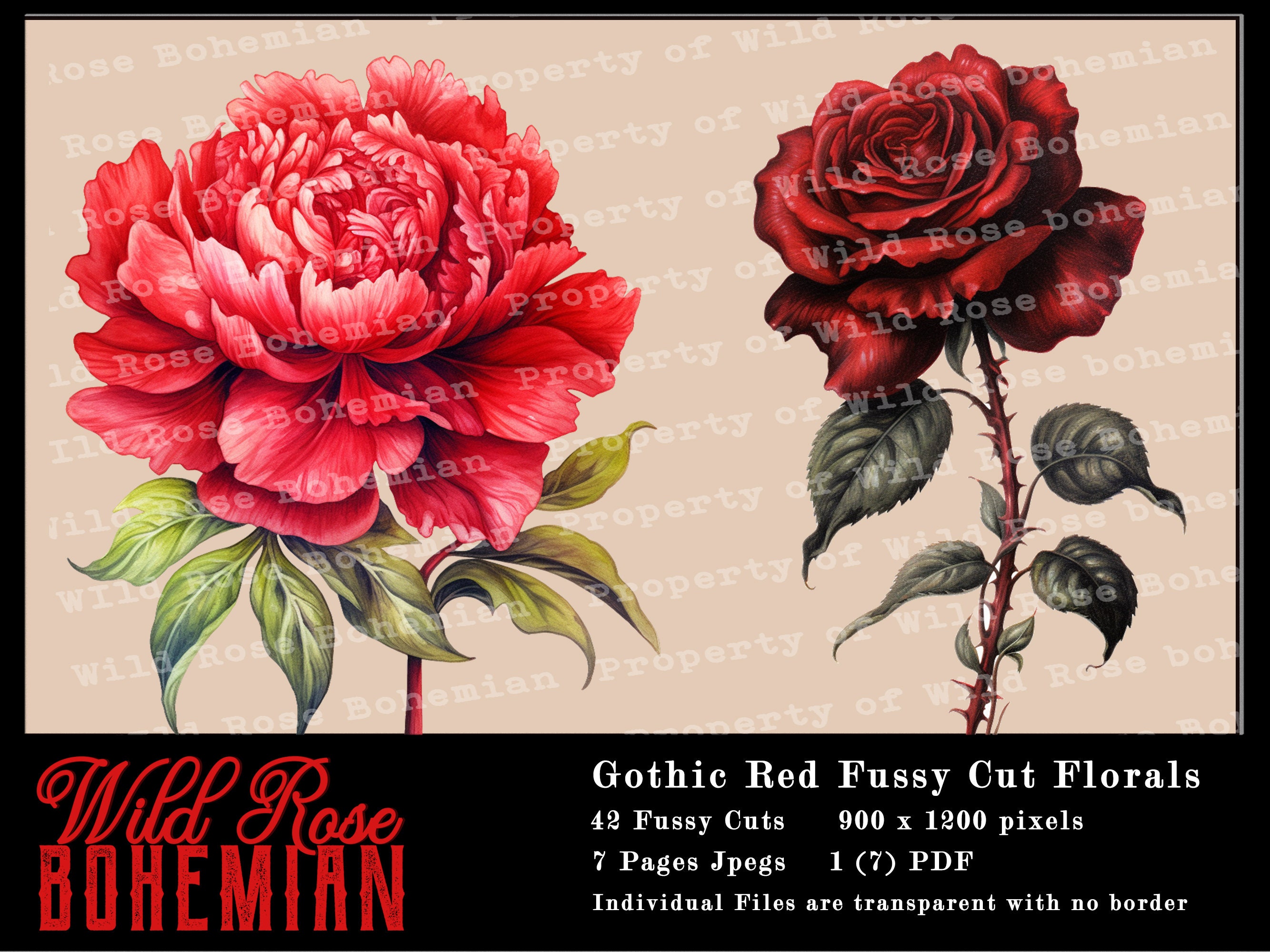 Red Rose Gothic Clipart, Gothic Roses Graphics, Gothic Fussy Cuts PNGS ...