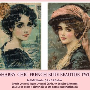 Beauties Printable Half Pages, Shabby Chic French Blue Women for Double ...
