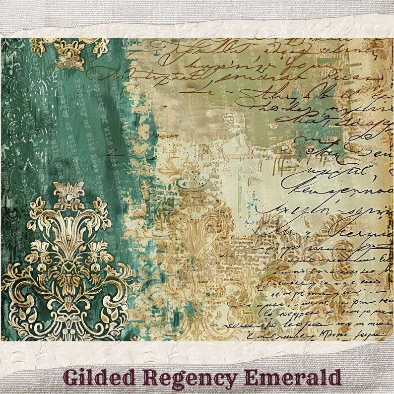 Baroque Floral Scrapbook Paper, Gilded Emerald Green Ornamental Regency ...
