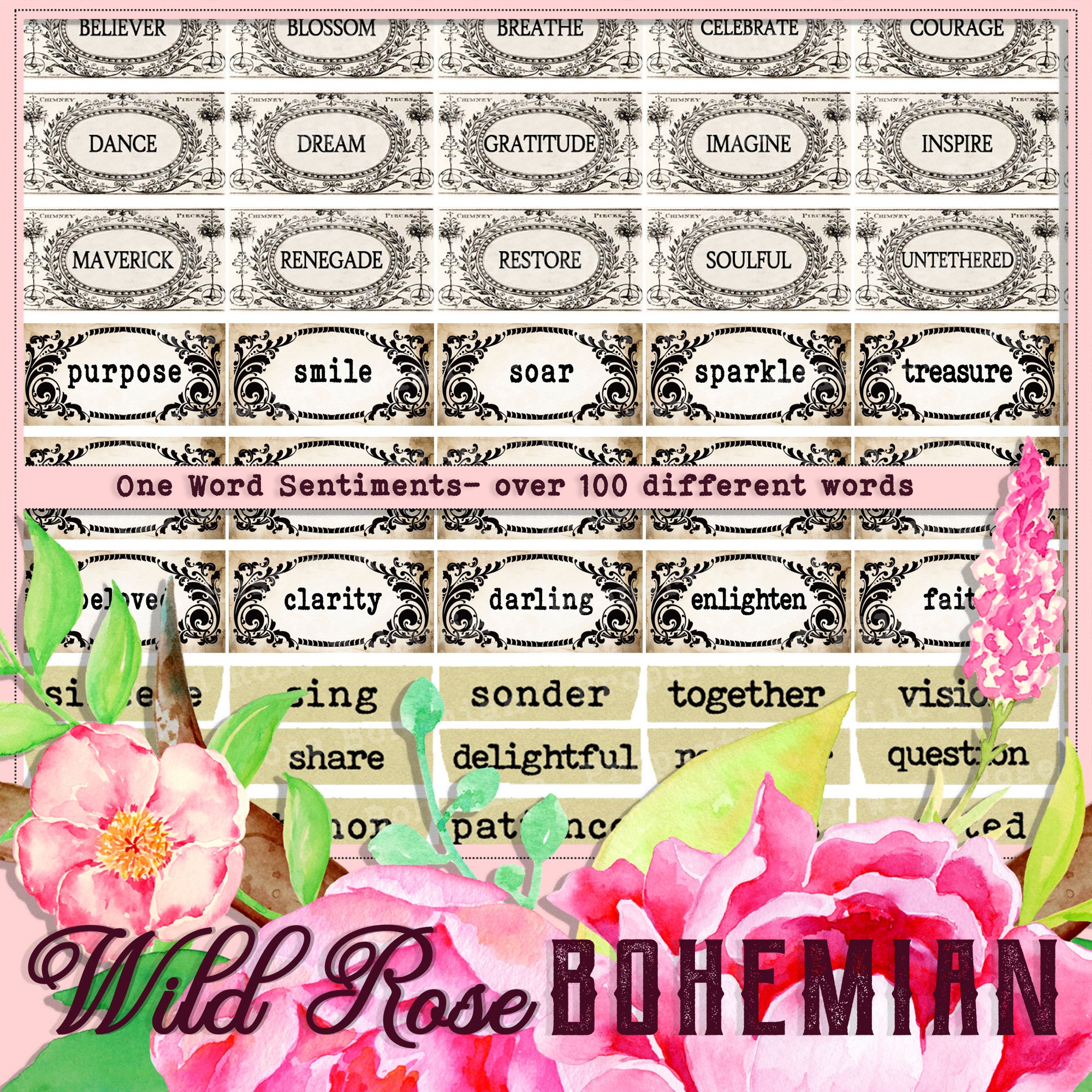 One Word Sentiments, Single Word Printable, Junk Journal Words, Word ...