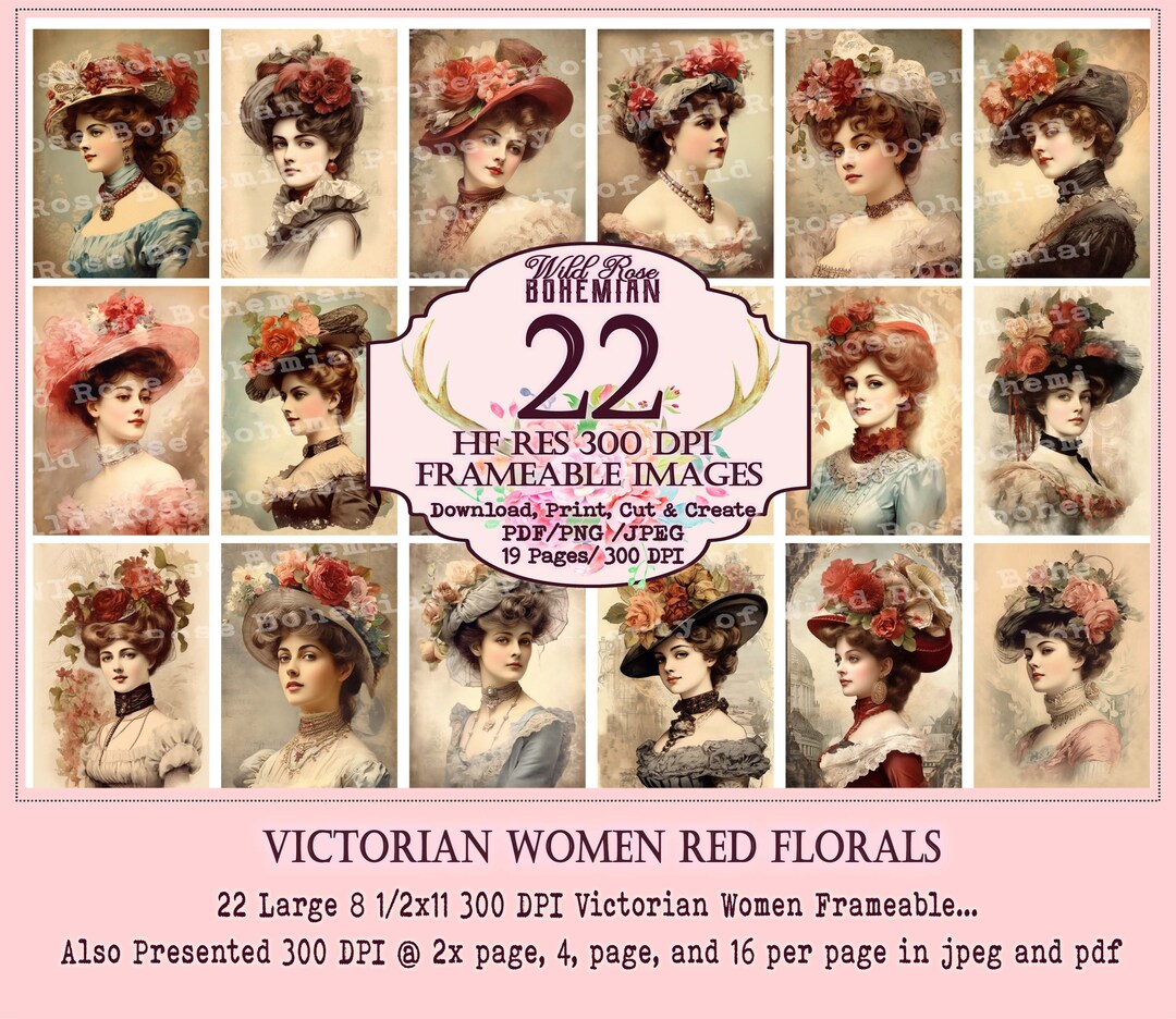 Victorian Beauties Clipart, Red Roses, and Vintage Ladies, Printable ...