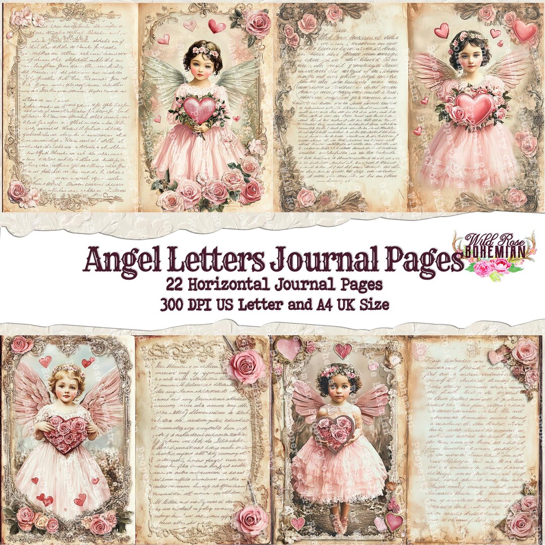 Valentine Angel Letters Collage: Rose Journal Pages (digital Printable ...
