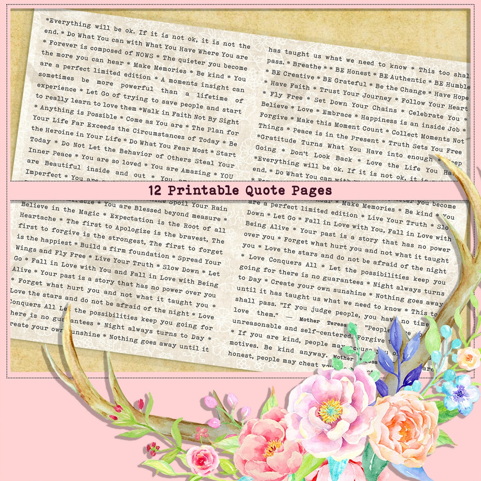 Printable Quote Pages, Journal Pages, Junk Journal, Kit, Printable ...