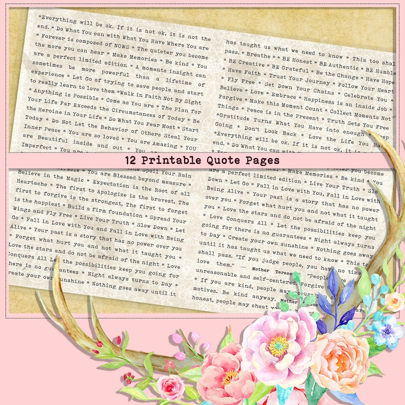 Printable Quote Pages, Journal Pages, Junk Journal, Kit, Printable ...