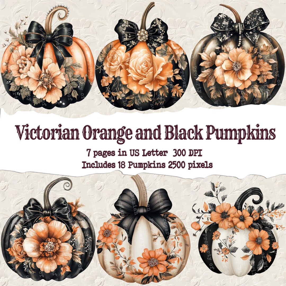 Victorian Pumpkin Stickers, Transparent Fussy Cuts PNGS Black and ...