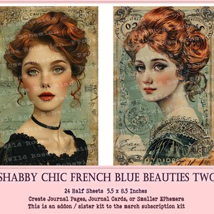Beauties Printable Half Pages, Shabby Chic French Blue Women for Double ...