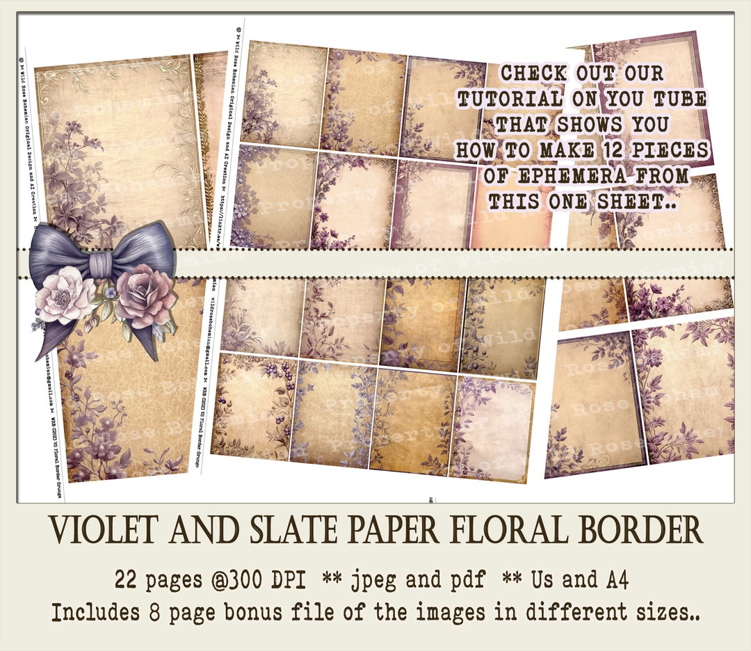 Victorian Floral Bordered Printable Paper, Vintage Antique Paper, Junk ...