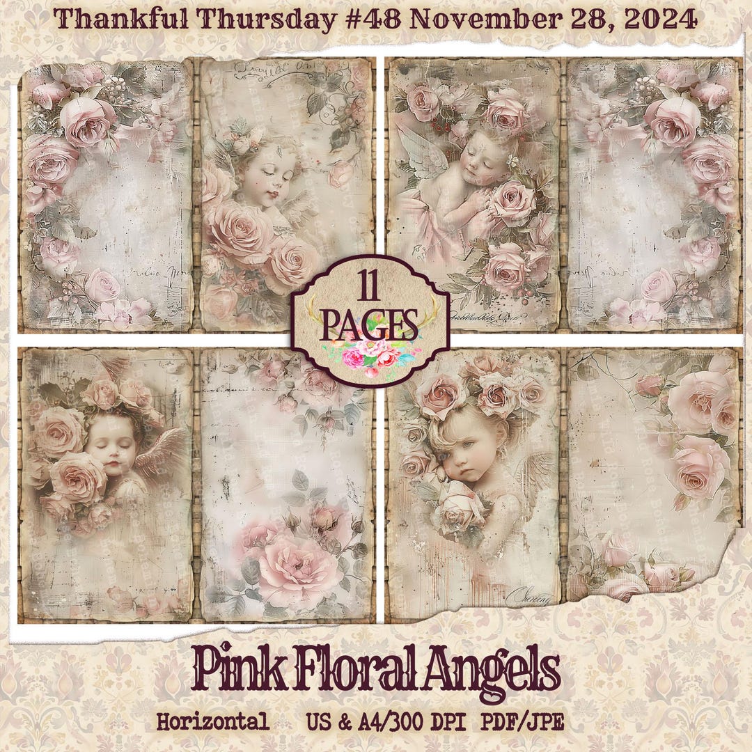 Shabby Pink Floral Angels – Scenes for Scrapbooking - Roses and Angels ...