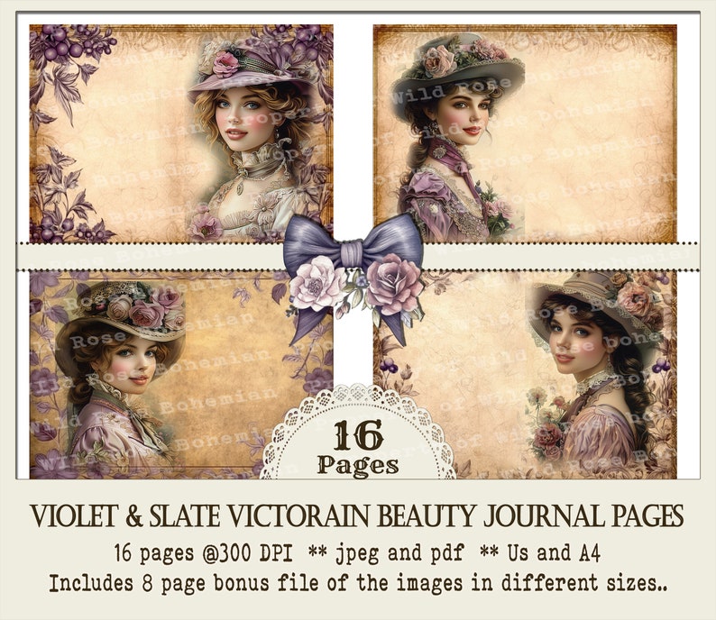 Victorian Beauties Junk Journal Pages: Violet & Slate Winter Portrait ...