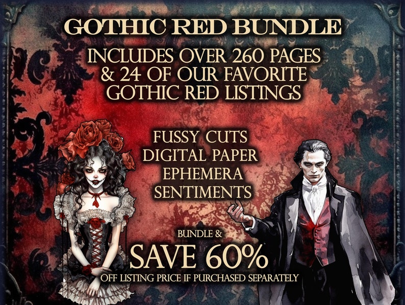 Gothic Bundle, Hallowen Bundle, Gothic Red Huge Bundle,gothic Red Junk ...
