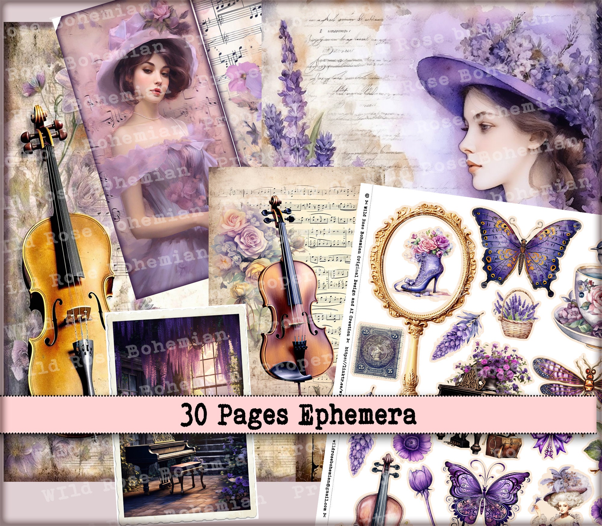 Music Page Ephemera, Piano, and Violin Ephemera, Vintage Violette Junk ...