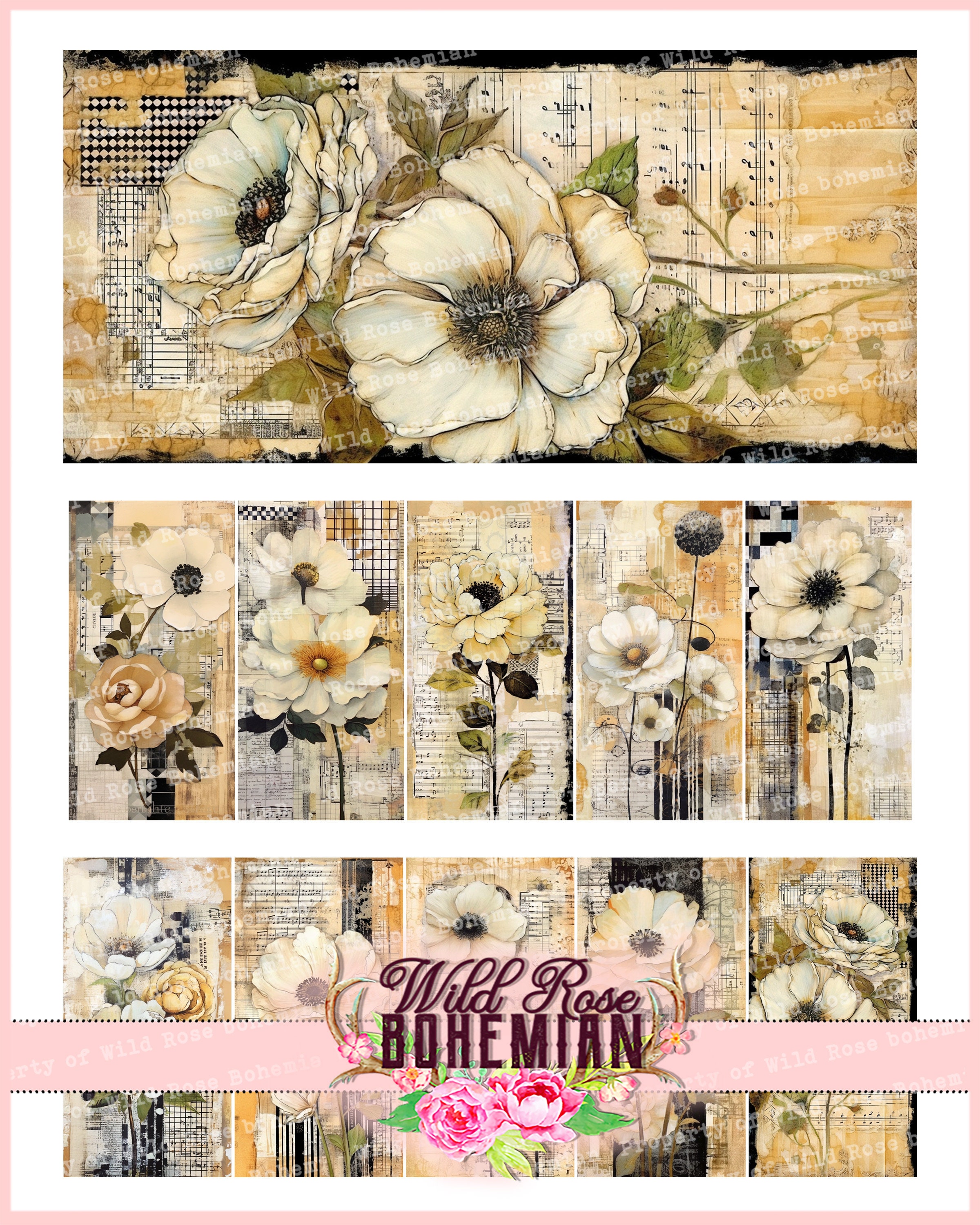 Farmhouse Hang Tags, Tag Kit, Black Gingham and Rose Grungy Poppy Tags ...
