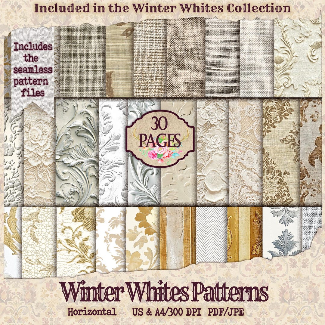 White Lace and Linen Digital Paper Pack | 30 Vintage Pattern Papers ...