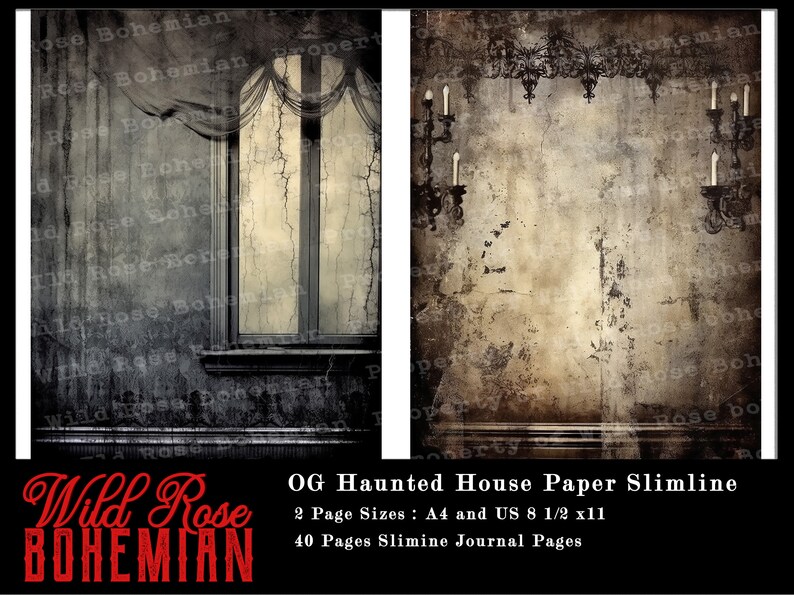 Haunted House Printable Paper, Halloween Haunted House Junk Journal Kit ...