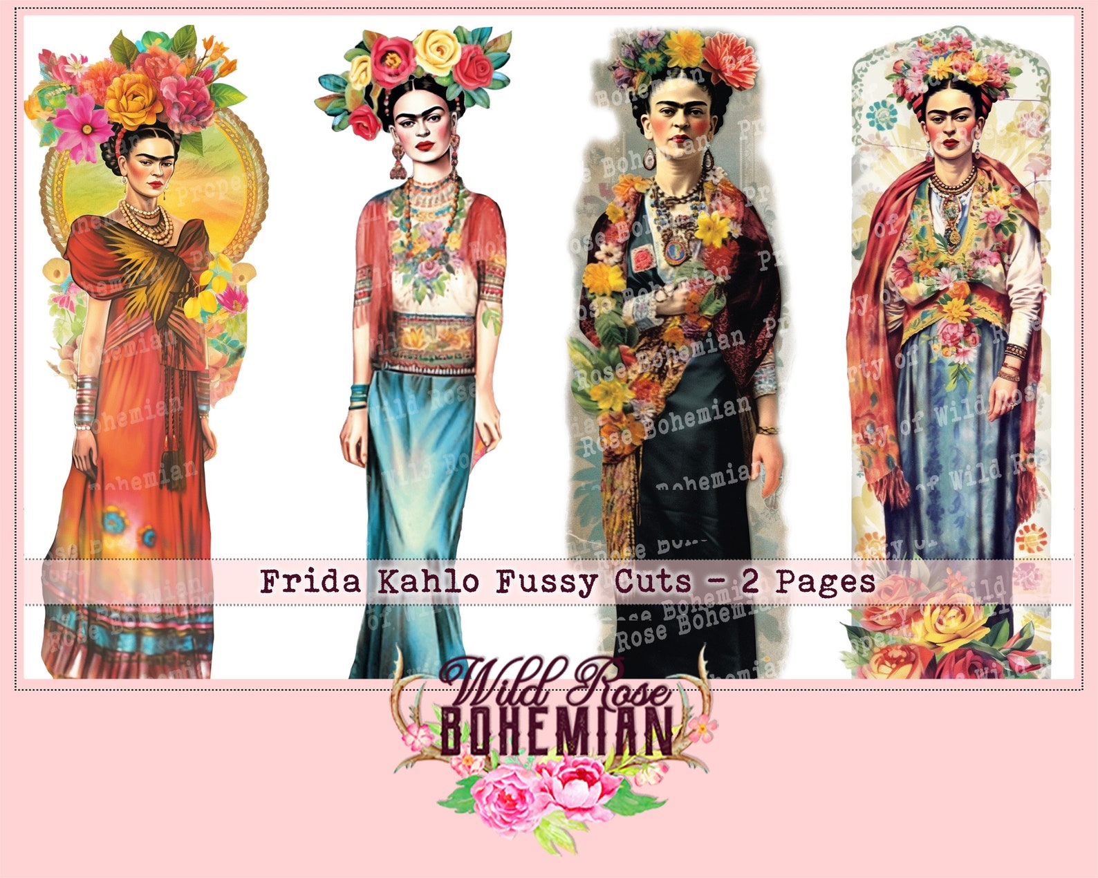 Frida Kahlo Clipart, Frida Kahlo Fussy Cut, Frida Kahlo Stickers, Frida Kahlo Printable, Frida ...