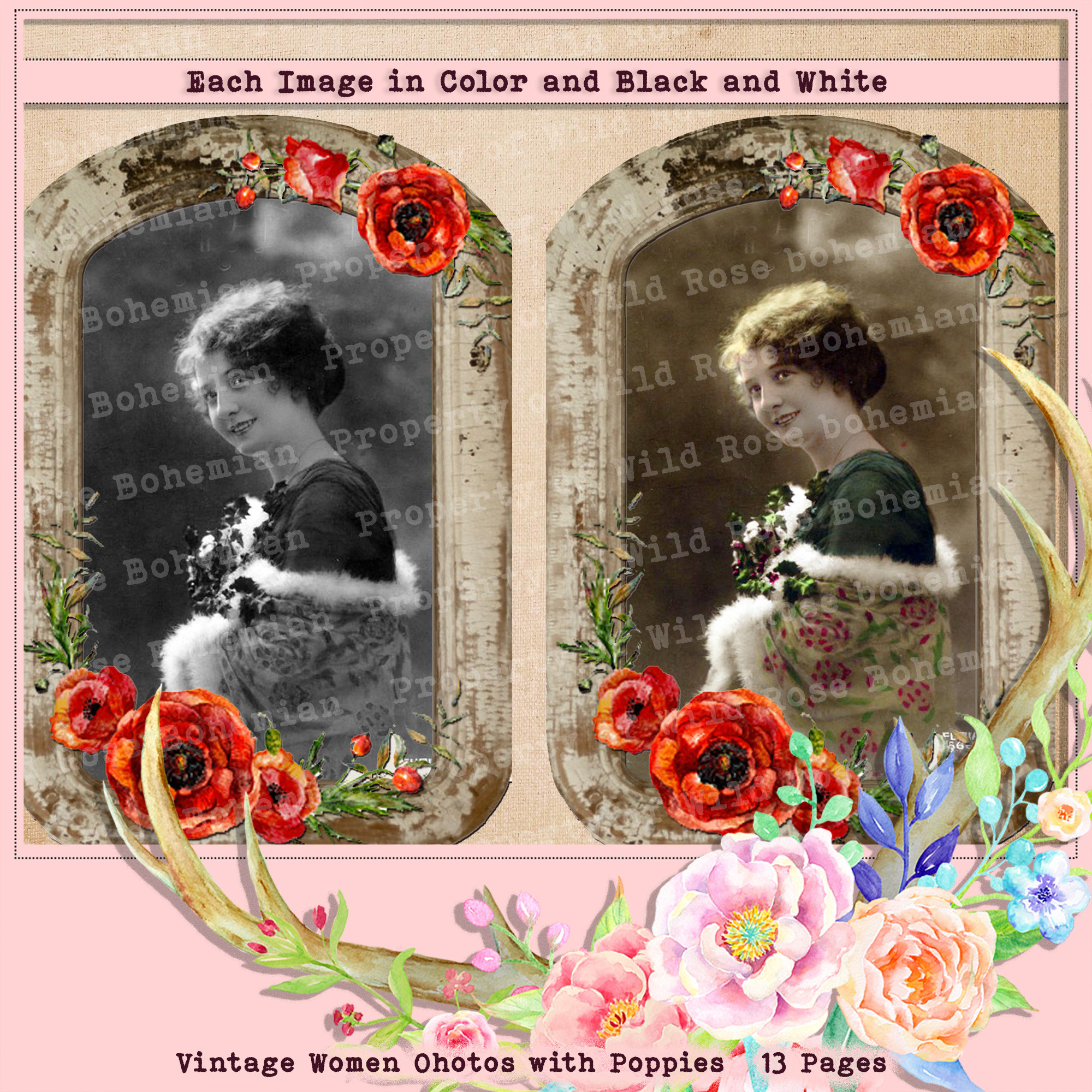 Antique Photos of Women, Junk Journal Antique Photos, Vintage Poppies ...