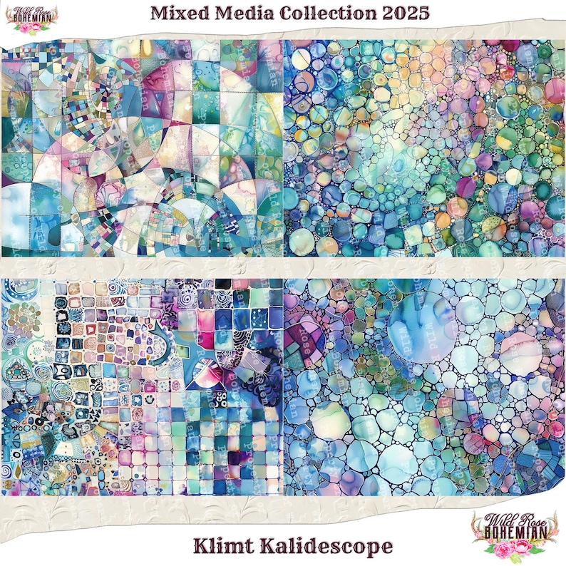 Klimt Kaleidoscope Mixed Media Paper, Abstract Painted Collage Journal ...
