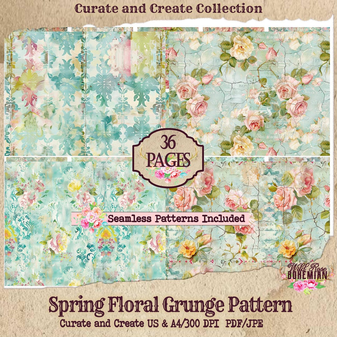 Spring Grunge Floral Pattern | Printable Journal Pages | Digital Paper ...