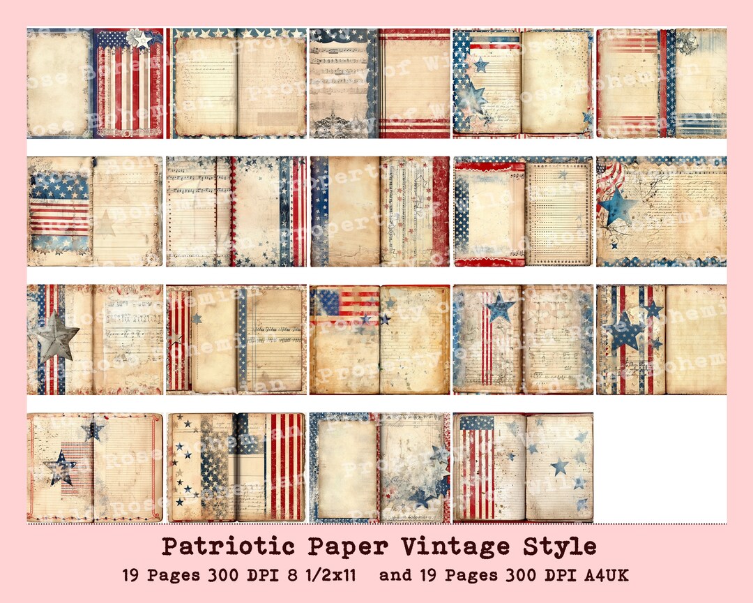 Patriotic Vintage Style Paper, Fourth of July Paper Vintage ...