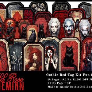 Halloween Gothic Hang Tag Kit, Classic, Gothic Ephemera, Black and Red ...